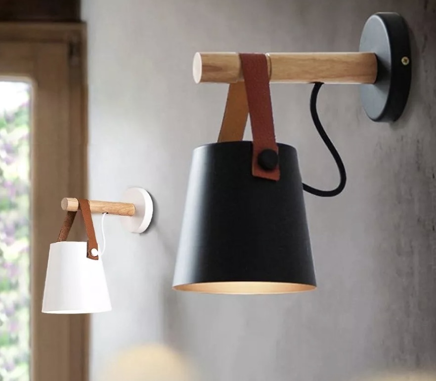 Aplique nordico, detalle en madera y cuero ecologico - Shuimport